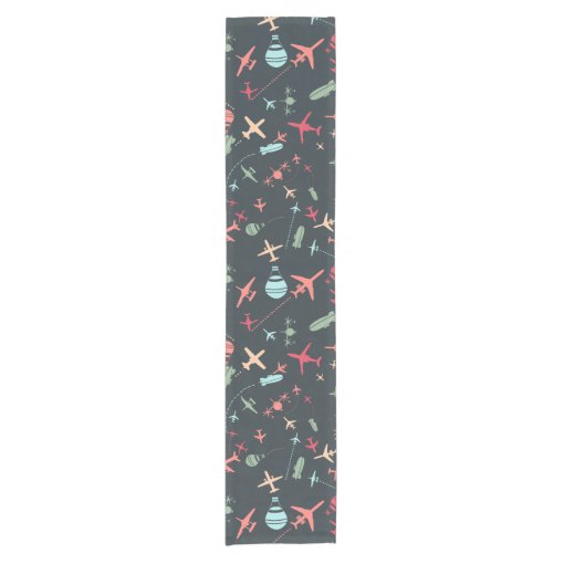 Black Airplane and Aviation Pattern Short Table Runner | Zazzle