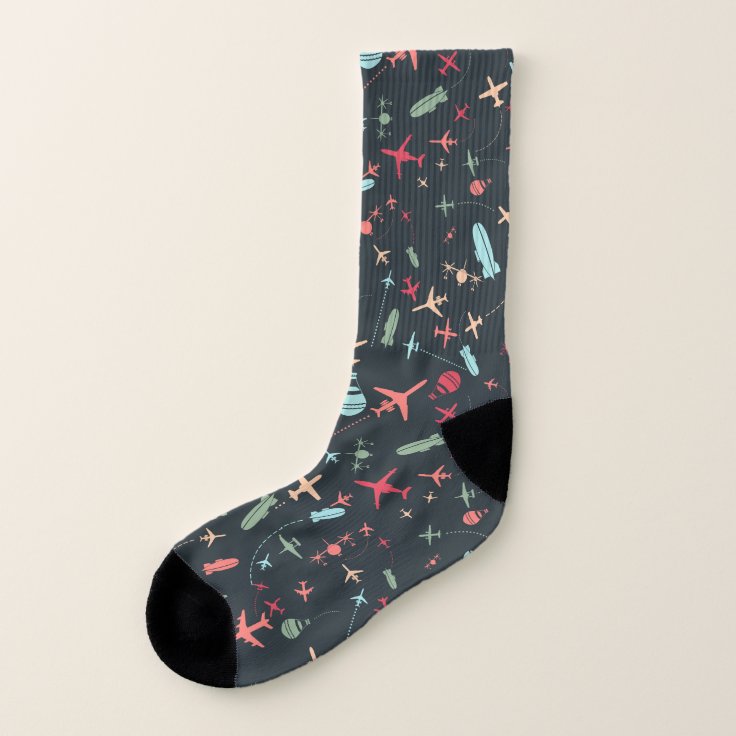 Black Airplane and Aviation Pattern Socks | Zazzle
