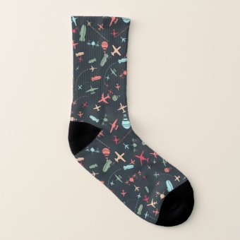 Black Airplane and Aviation Pattern Socks | Zazzle