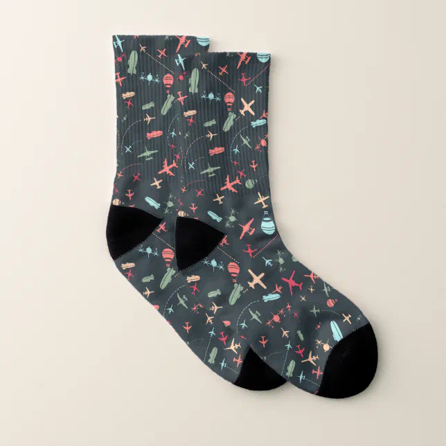 Black Airplane and Aviation Pattern Socks | Zazzle