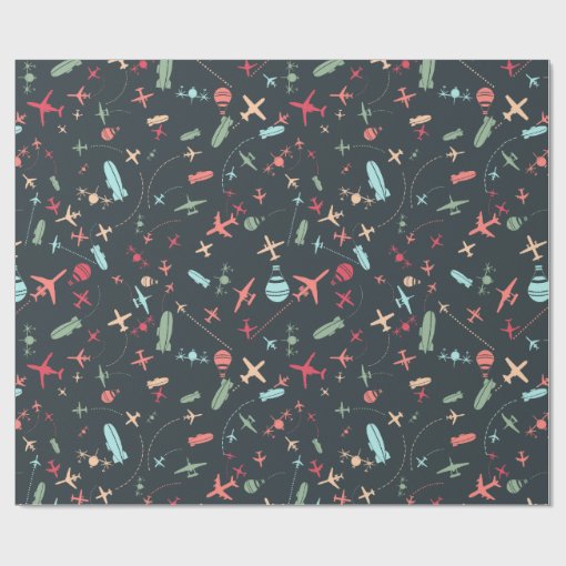 Black Airplane and Aviation Pattern Wrapping Paper | Zazzle