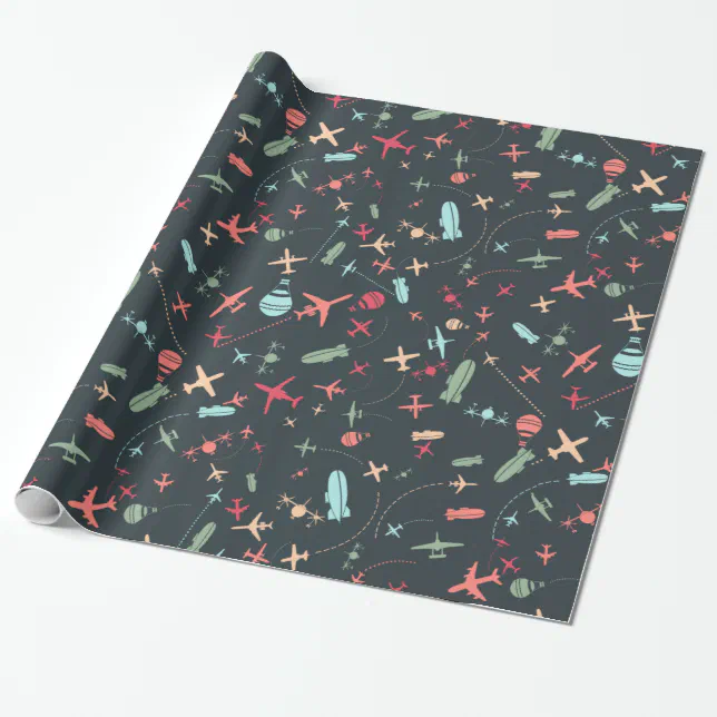 Black Airplane and Aviation Pattern Wrapping Paper | Zazzle