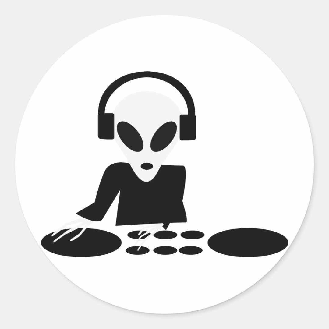 black alien turn tables dj icon classic round sticker | Zazzle