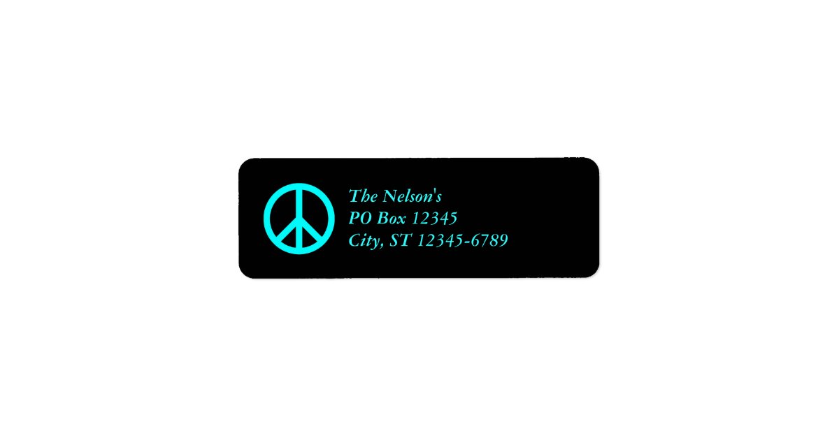 Black and Aqua Peace Symbol Label | Zazzle