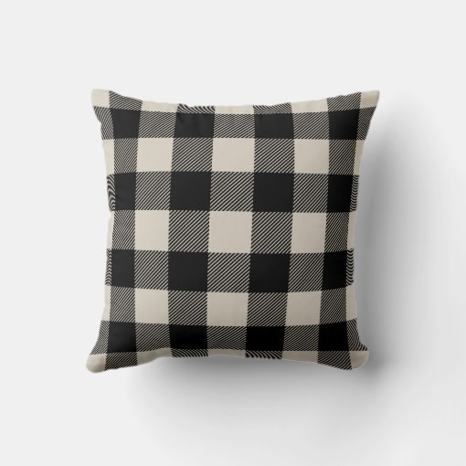 Black and Beige Preppy Buffalo Check Plaid Throw Pillow | Zazzle