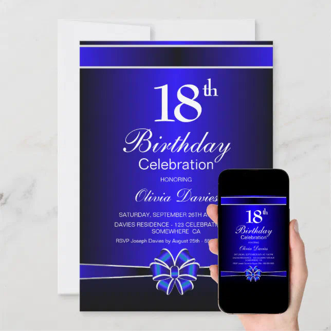 Black and Blue 18th Birthday Celebration Invitation | Zazzle