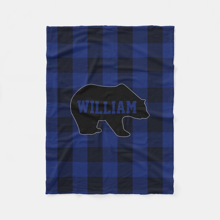 Black and Blue Buffalo Check Bear Monogram Fleece Blanket | Zazzle.com
