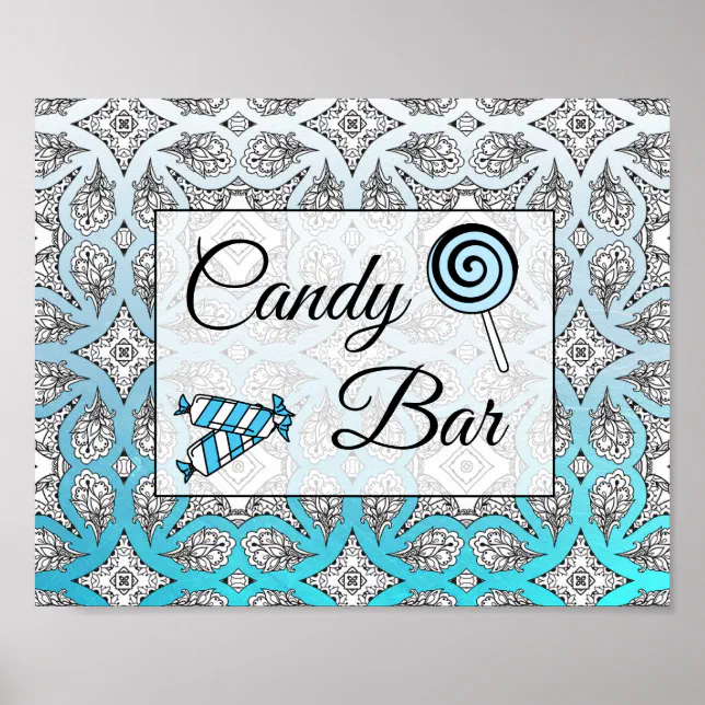 Black and Blue Candy Bar Wedding Sign Poster | Zazzle