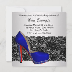 Black and Blue High Heel Shoe Birthday Party Invitation | Zazzle