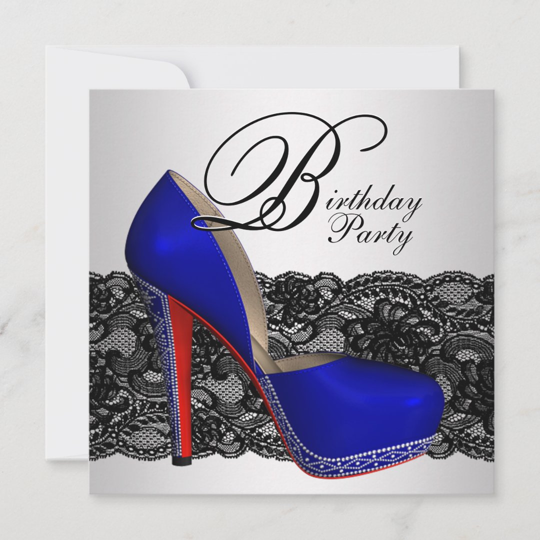 Black and Blue High Heel Shoe Birthday Party Invitation | Zazzle