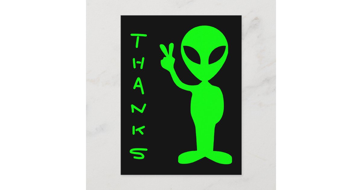 Black and Bright Green Alien Thanks Postcard | Zazzle