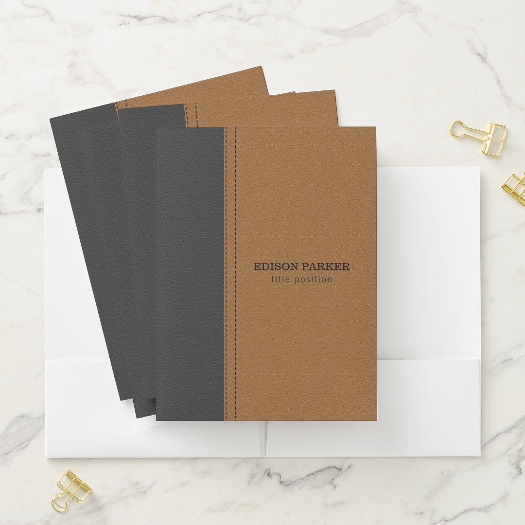 Black And Brown Leather Pocket Folder | Zazzle