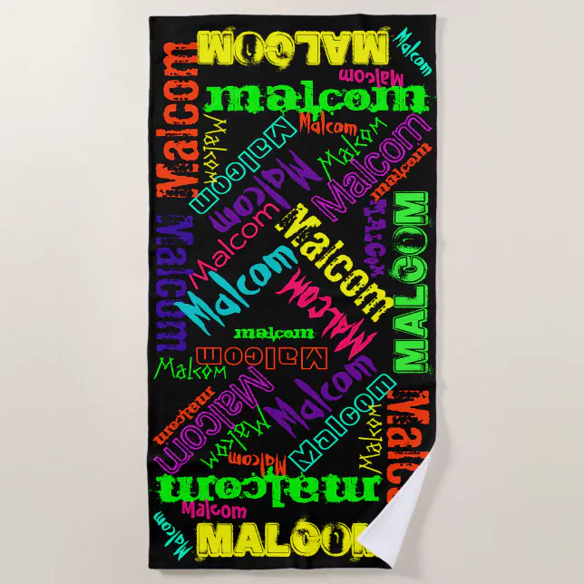 Black and Colorful Repeating Name Collage Beach Towel | Zazzle