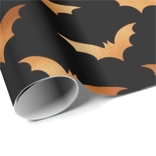 Black and Copper Halloween Bats Wrapping Paper | Zazzle
