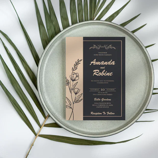 Black and Cream Elegant Wedding Invitation | Zazzle
