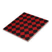 Black and crimson red diamond checker pattern ceramic tile | Zazzle
