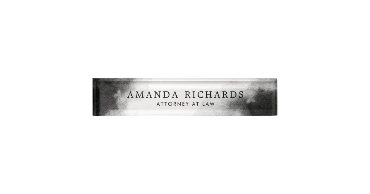 Black and dark gray watercolor desk name plate | Zazzle