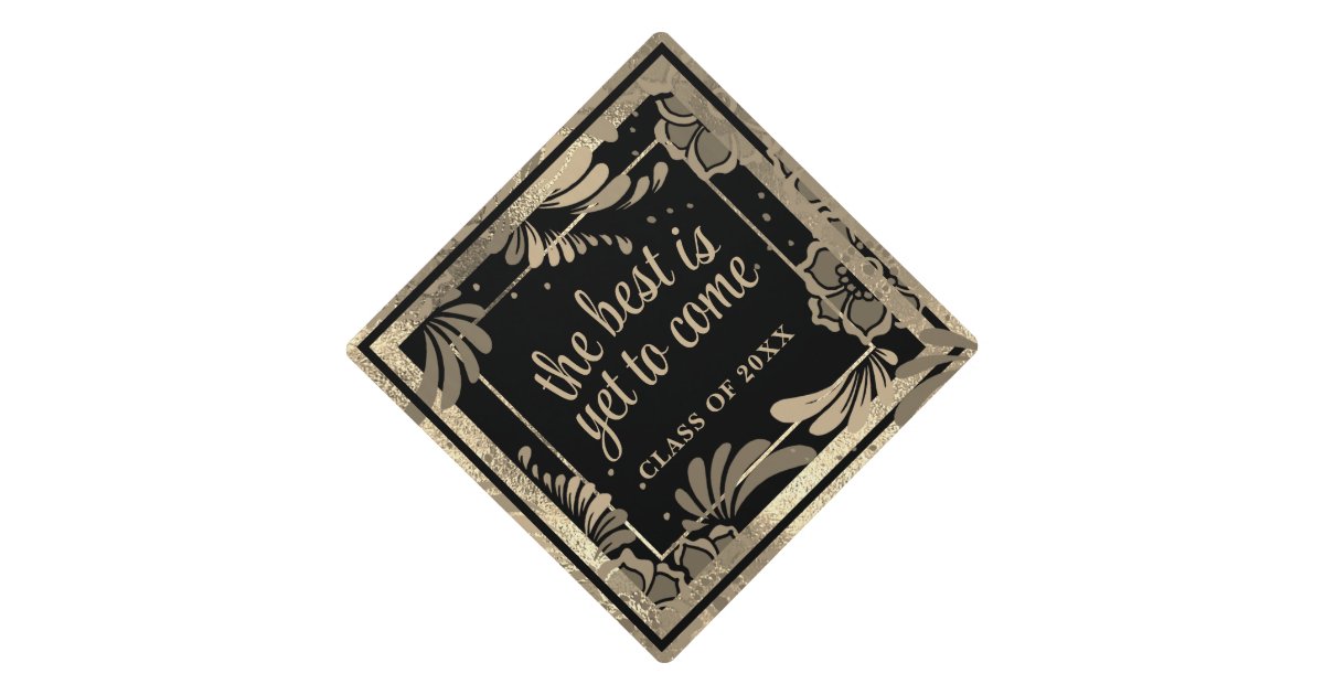 Black and Faux 24K Gold Leaf Elegance Luxury Graduation Cap Topper | Zazzle