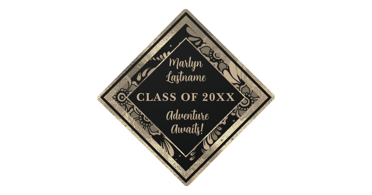 Black and Faux 24K Gold Leaf Elegance Luxury Graduation Cap Topper | Zazzle