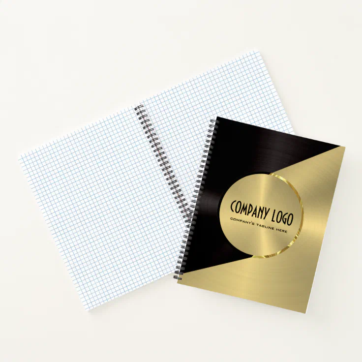 Black and faux gold stainless steel look notebook | Zazzle