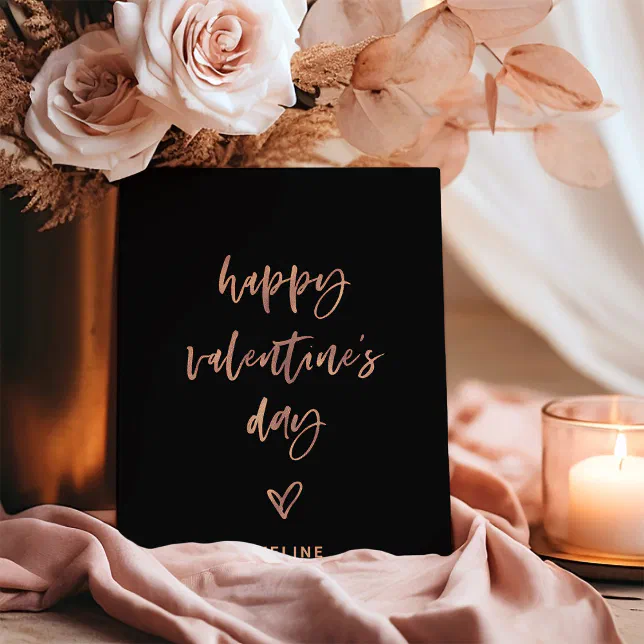 Black and Faux Rose Gold Script | Heart Valentine Holiday Card | Zazzle