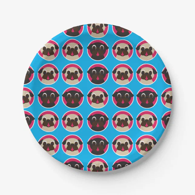 Black and Fawn Pug Heads in Circles Party Plates | Zazzle