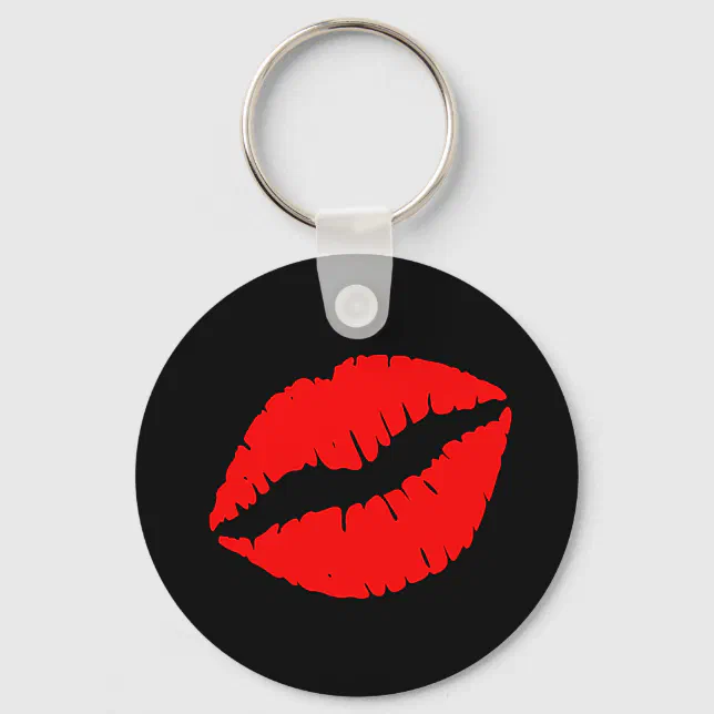 Black and Girly Red Lips Keychain | Zazzle