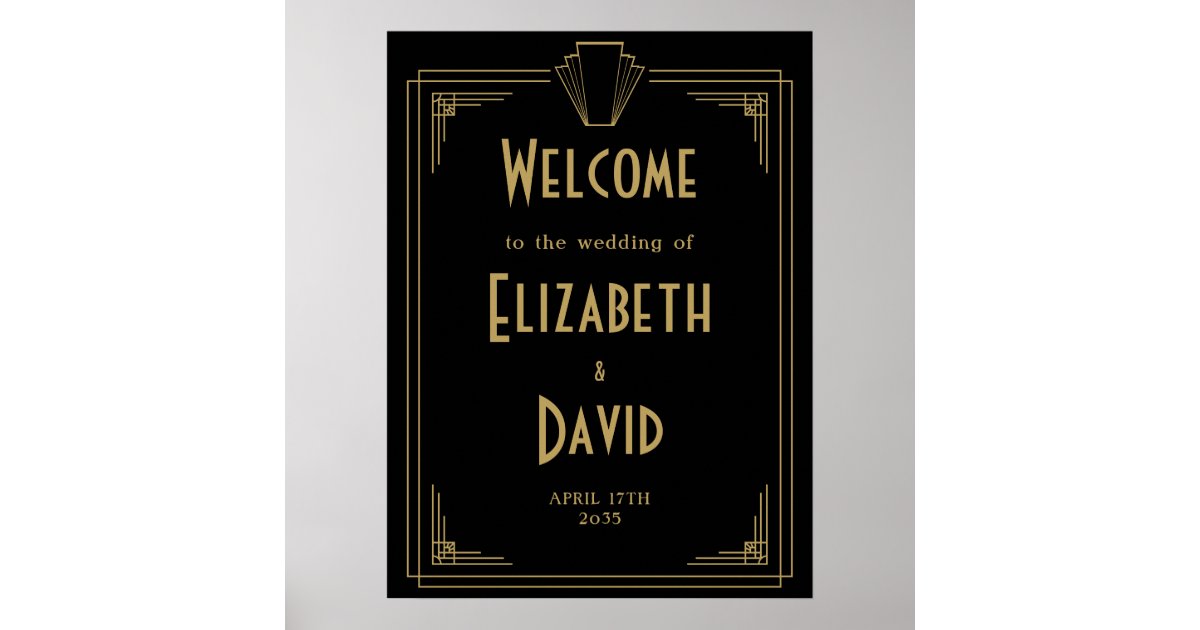 Black And Gold 1920s Art Deco Wedding Welcome Poster | Zazzle