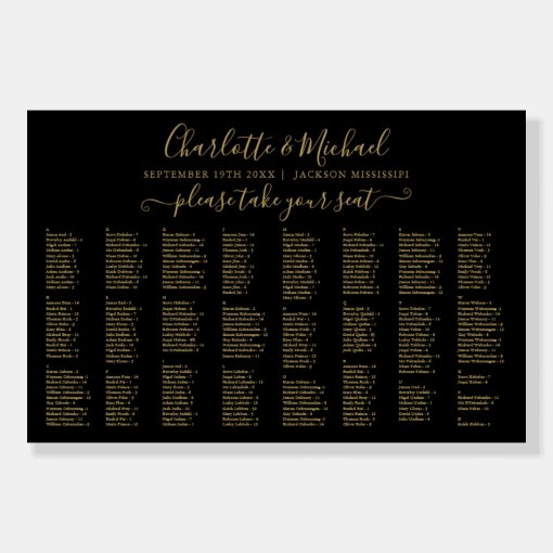 Black And Gold 300 Names Wedding Seating Chart Foam Board | Zazzle