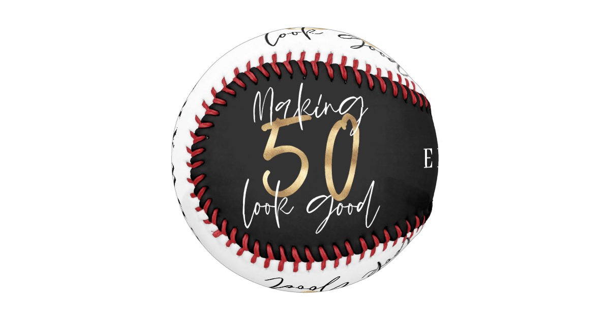 Black and gold 50th birthday modern chic baseball | Zazzle