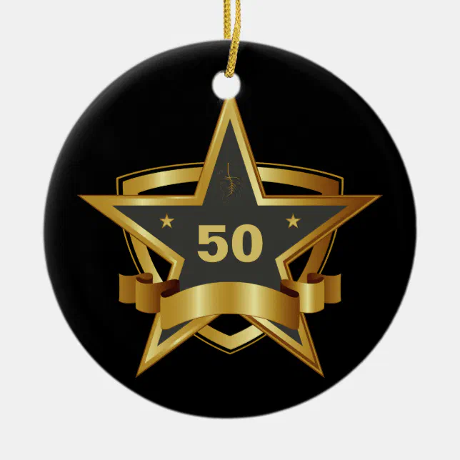 Black and Gold 50th Birthday Star Ceramic Ornament | Zazzle