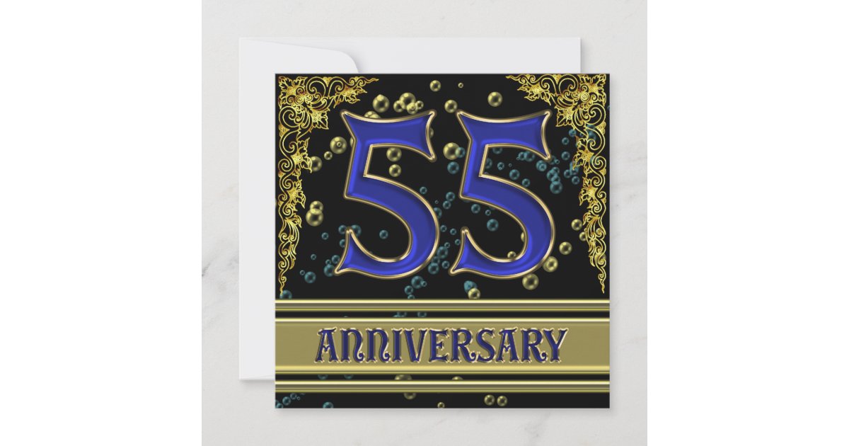 Black and Gold 55th Anniversary party Invitation | Zazzle