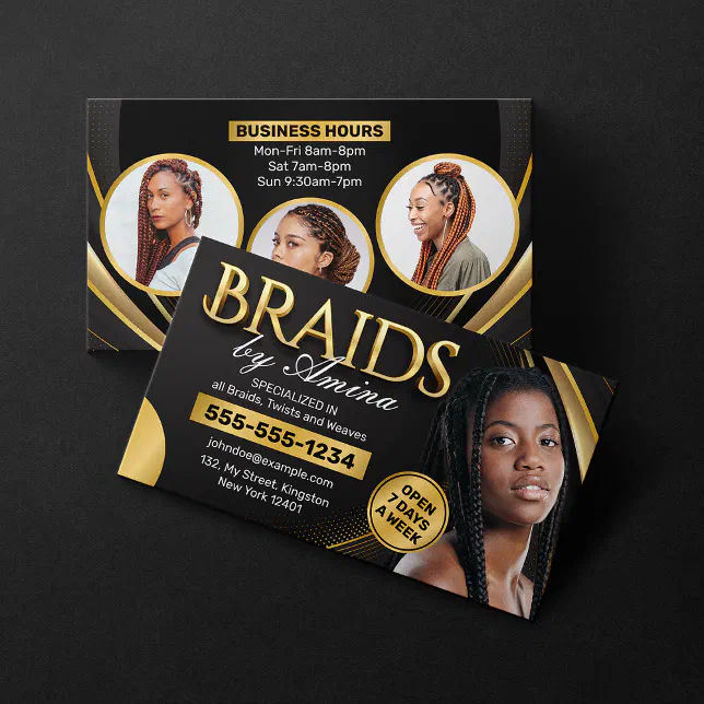 Black and Gold African Hair Braiding Salon Photo Business Card | Zazzle