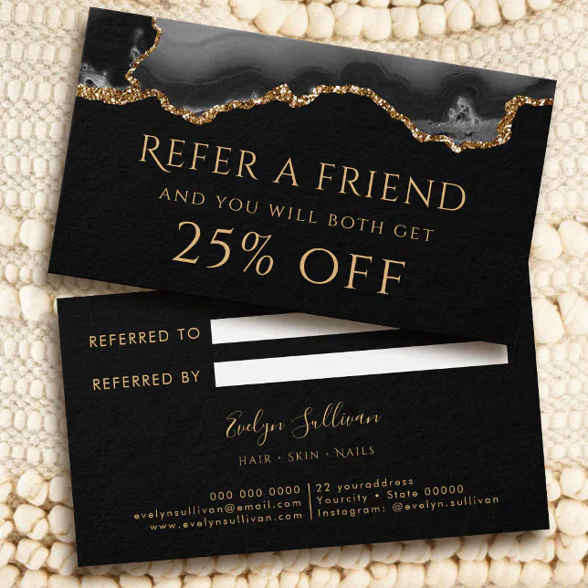 black and gold agate Referral Card | Zazzle