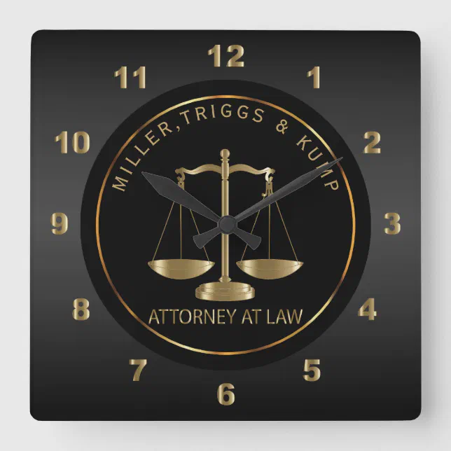 Black and Gold - Attorney at Law Square Wall Clock | Zazzle