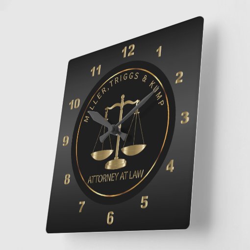 Black and Gold - Attorney at Law Square Wall Clock | Zazzle