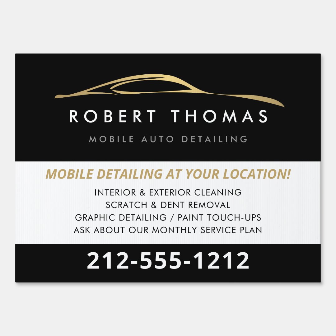 Black and Gold Auto Detailing, Auto Repair Sign | Zazzle