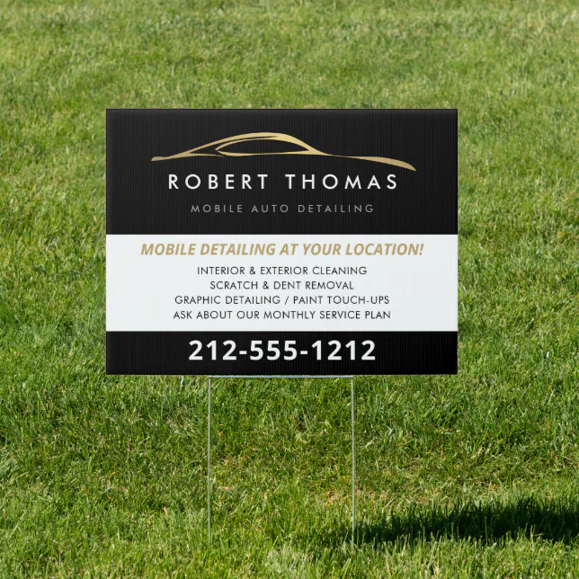 Black and Gold Auto Detailing, Auto Repair Sign | Zazzle