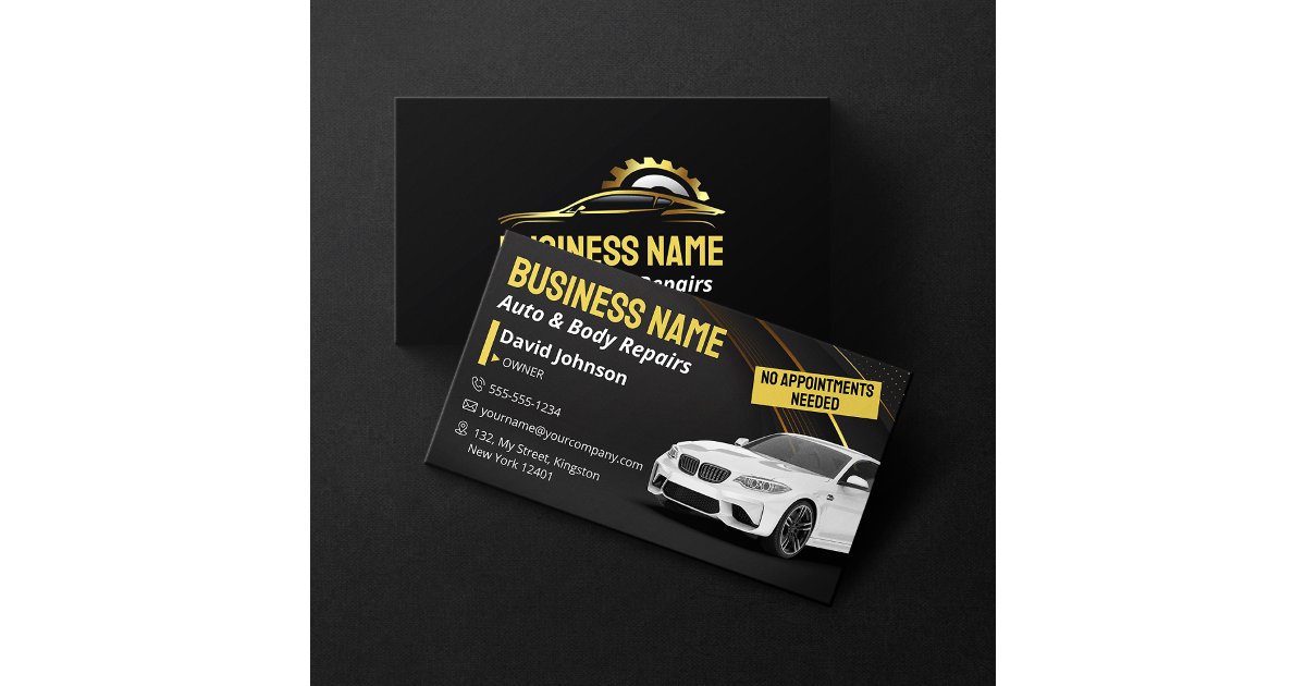 Black and Gold Auto Repair Mechanic Auto Body Shop Business Card | Zazzle