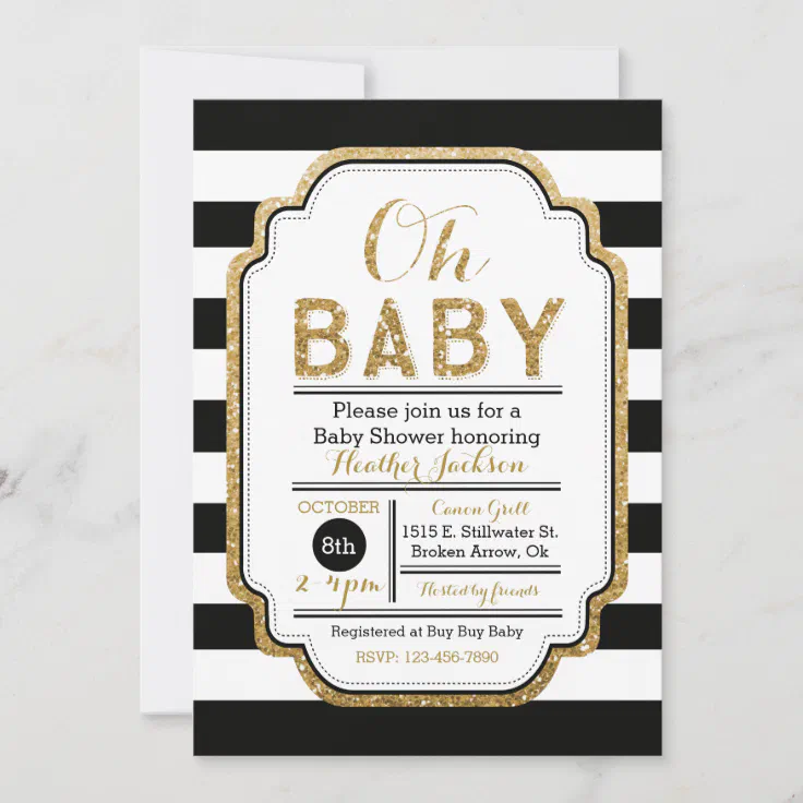 Black And Gold Baby Shower Invitation | Zazzle