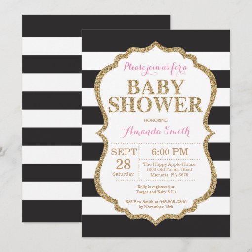 Black and Gold Baby Shower Invitation Glitter | Zazzle
