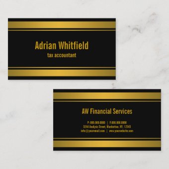 Black and Gold Bar Borders Horizontal Accountant Business Card | Zazzle
