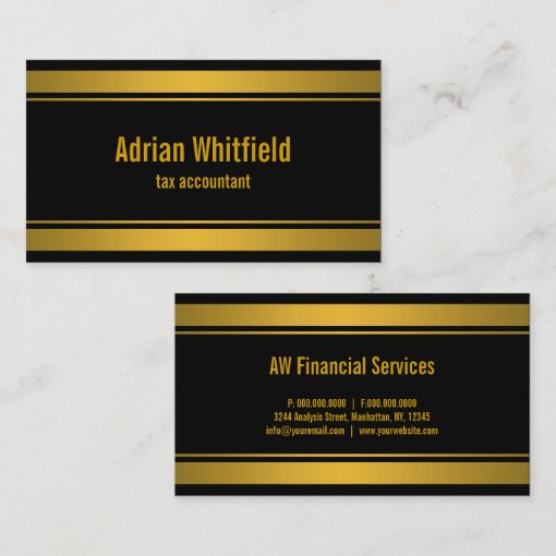 Black and Gold Bar Borders Horizontal Accountant Business Card | Zazzle