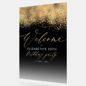 Black and Gold Birthday Party Welcome Acrylic Sign | Zazzle