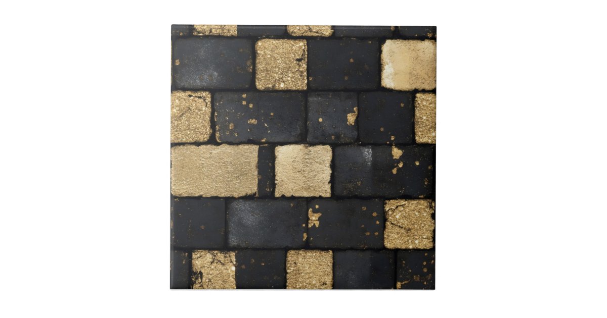 Black and Gold Brick Pattern Ceramic Tile | Zazzle