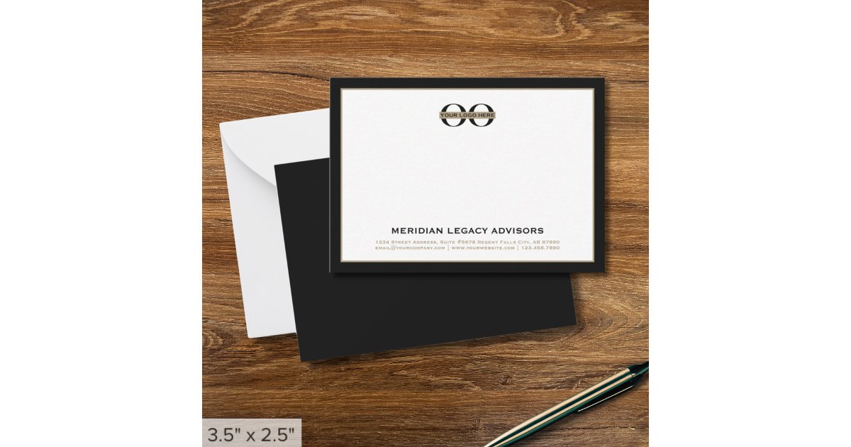 Black and Gold Business Logo Note Card | Zazzle