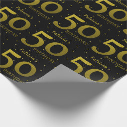 Black And Gold Confetti 50th Birthday Wrapping Paper | Zazzle