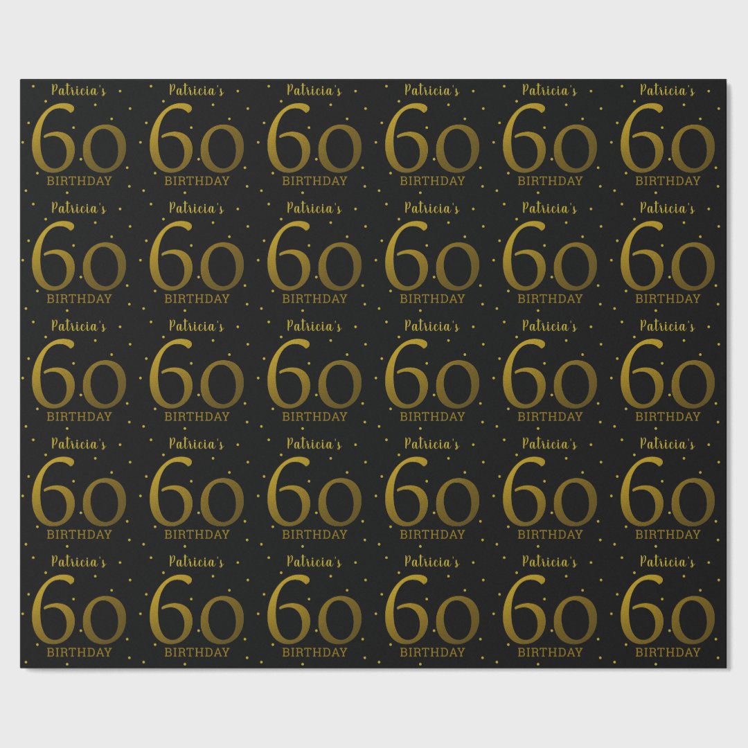 Black And Gold Confetti 60th Birthday Wrapping Paper | Zazzle