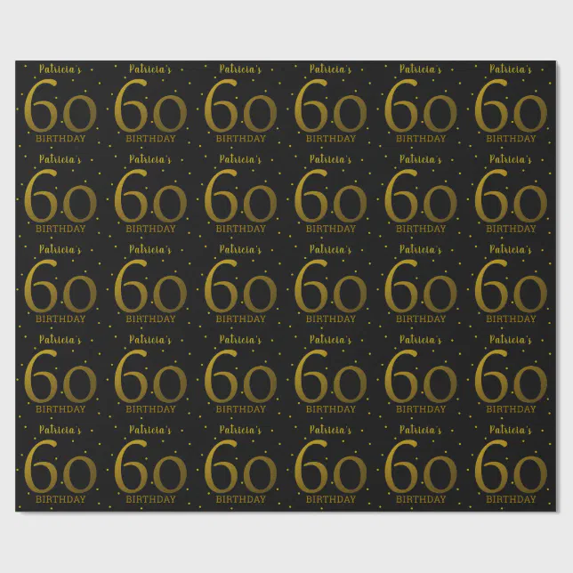 Black And Gold Confetti 60th Birthday Wrapping Paper | Zazzle