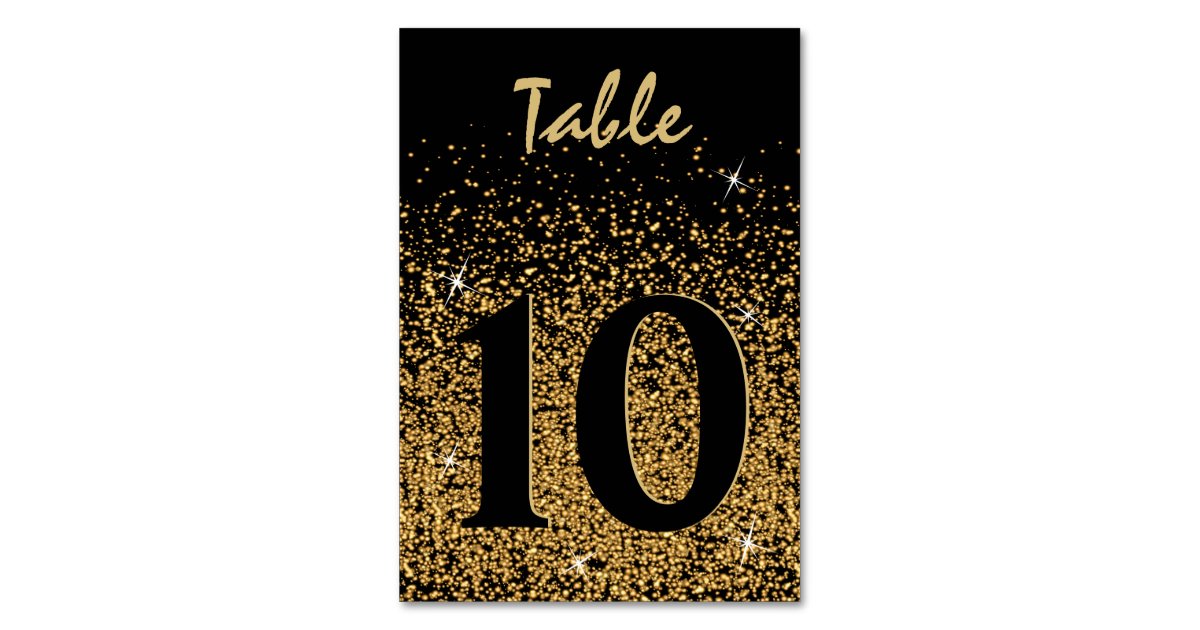 Black and Gold Confetti Table Number | Zazzle